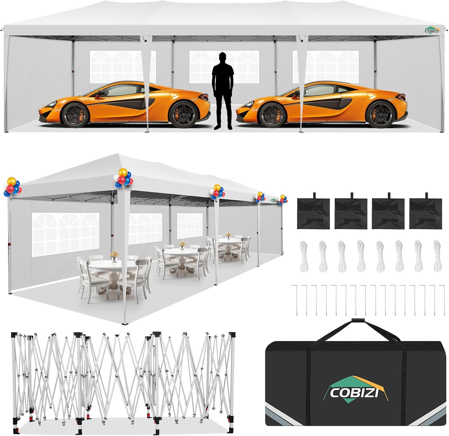 Amazon.com : COBIZI 10x30 Pop Up Canopy Tent with Removable Sidewalls ...