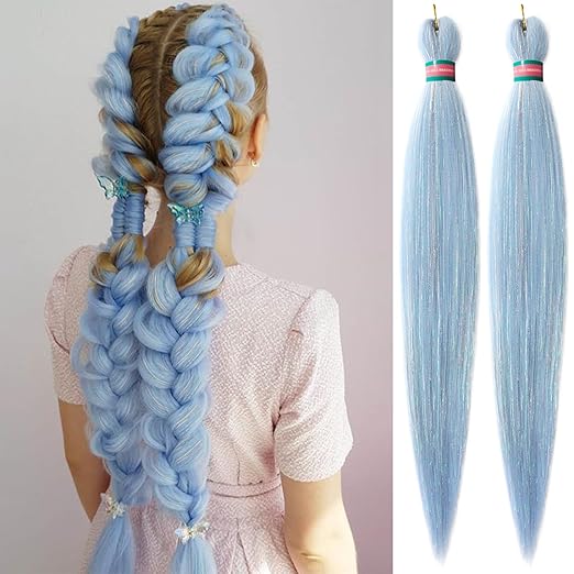 Amazon.com : RUN SHUI Baby Blue mix Tinsel Pre stretched Braiding Hair ...