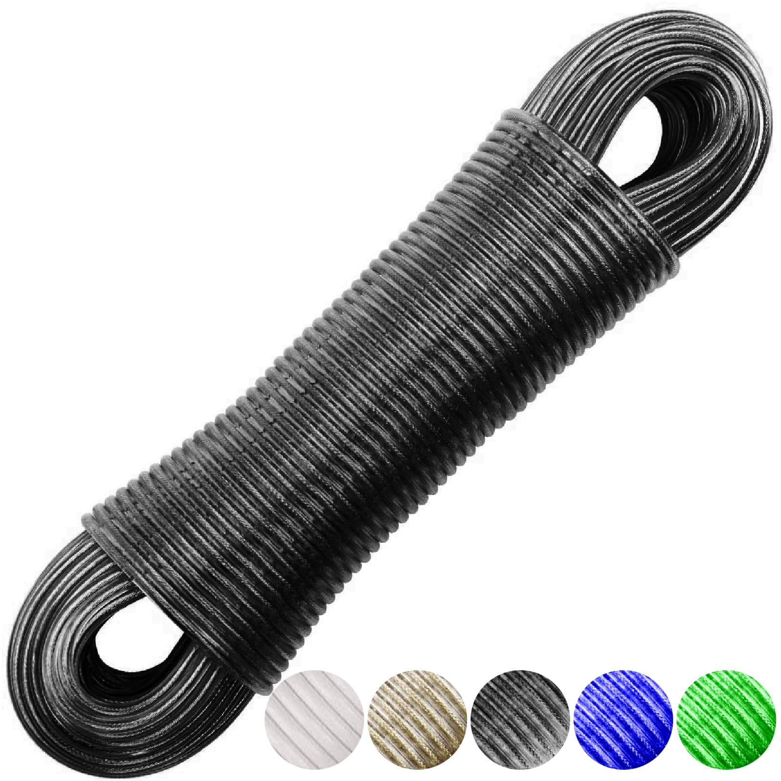 Washing Line Rope with Steel Core, 20m Heavy Duty Washing Line with 2 ...