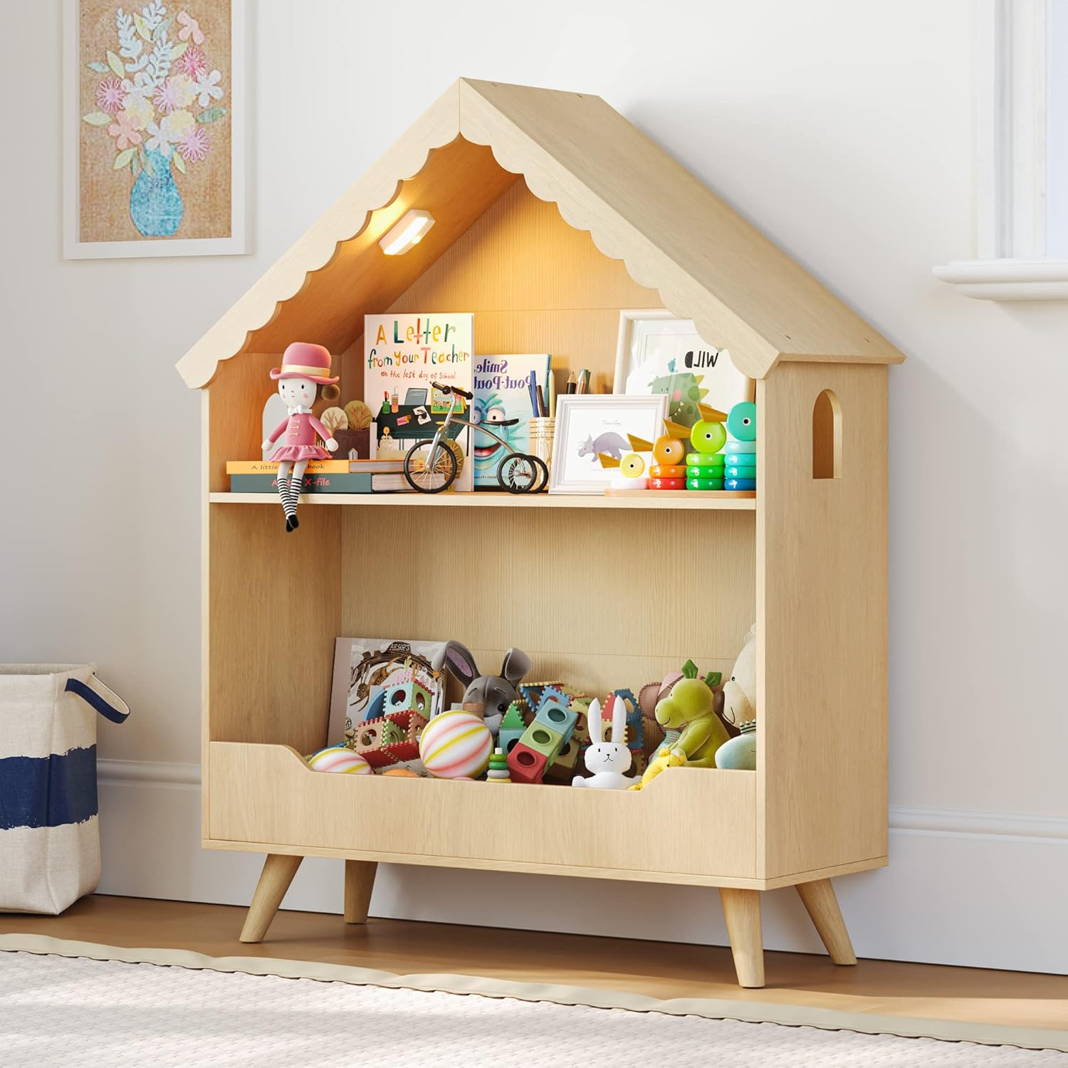 Amazon.com: Curipeer Kids Dollhouse Bookshelf, Wooden Bookcase Storage ...