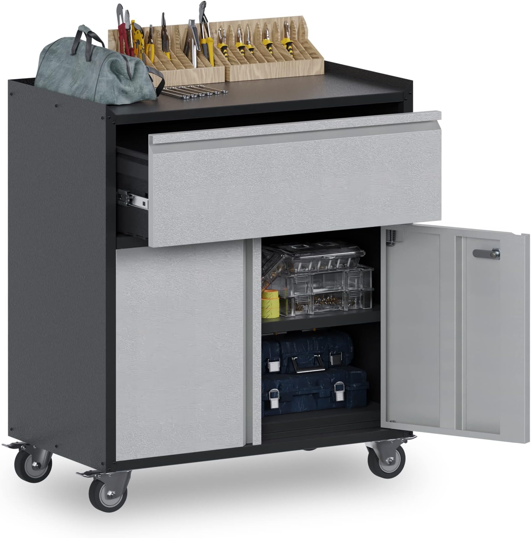 Amazon.com: LCAOPC Metal Garage Storage Cabinet with Wheels, Lockable ...