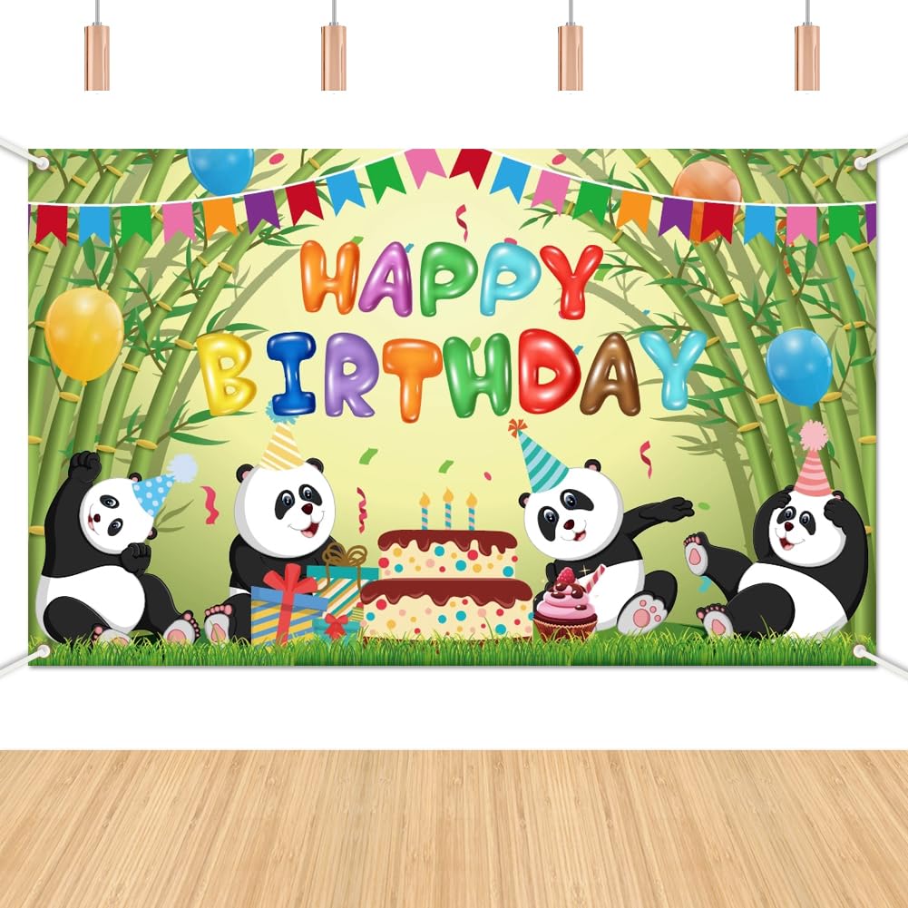 Animal Theme Birthday Decorations 1pc, Cartoon Panda Happy Birthday ...