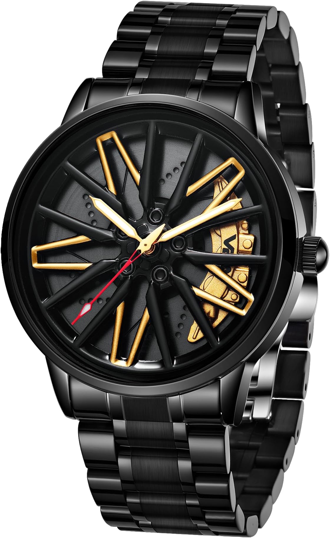 V2A Vortex Series Wheel Rolling Men’s Analog Watch Open Dial Gold Watch ...