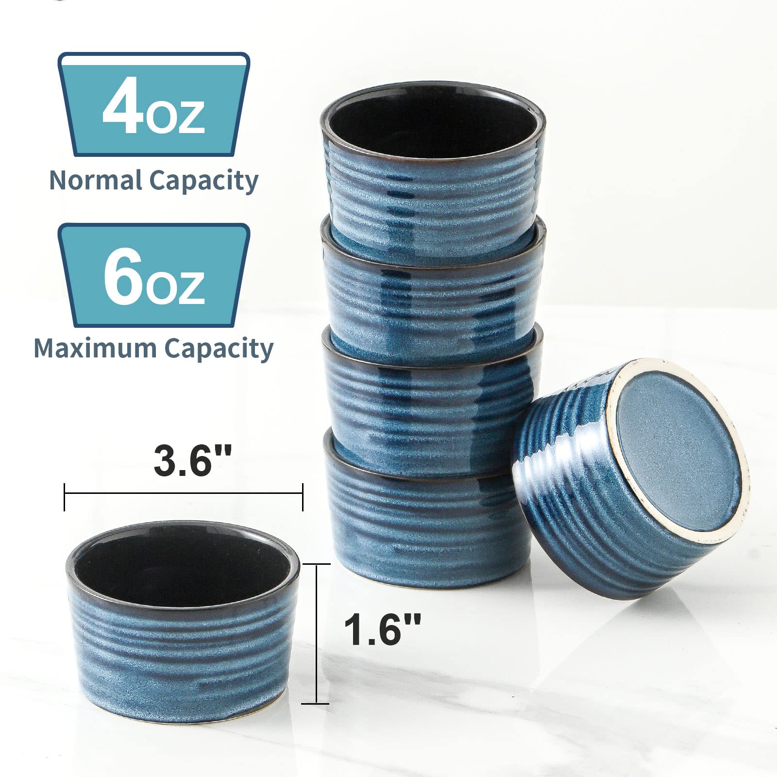 Snapklik.com : Ceramic Ramekins 6 Oz, Oven Safe Souffle Dish Set Of 6 ...