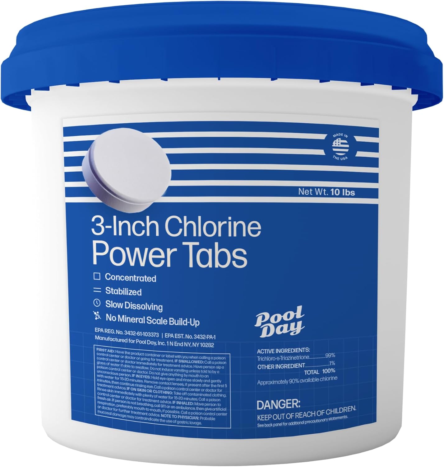 Amazon.com : Pool Day 10lb Three-Inch Chlorine Power Tabs - 99% ...