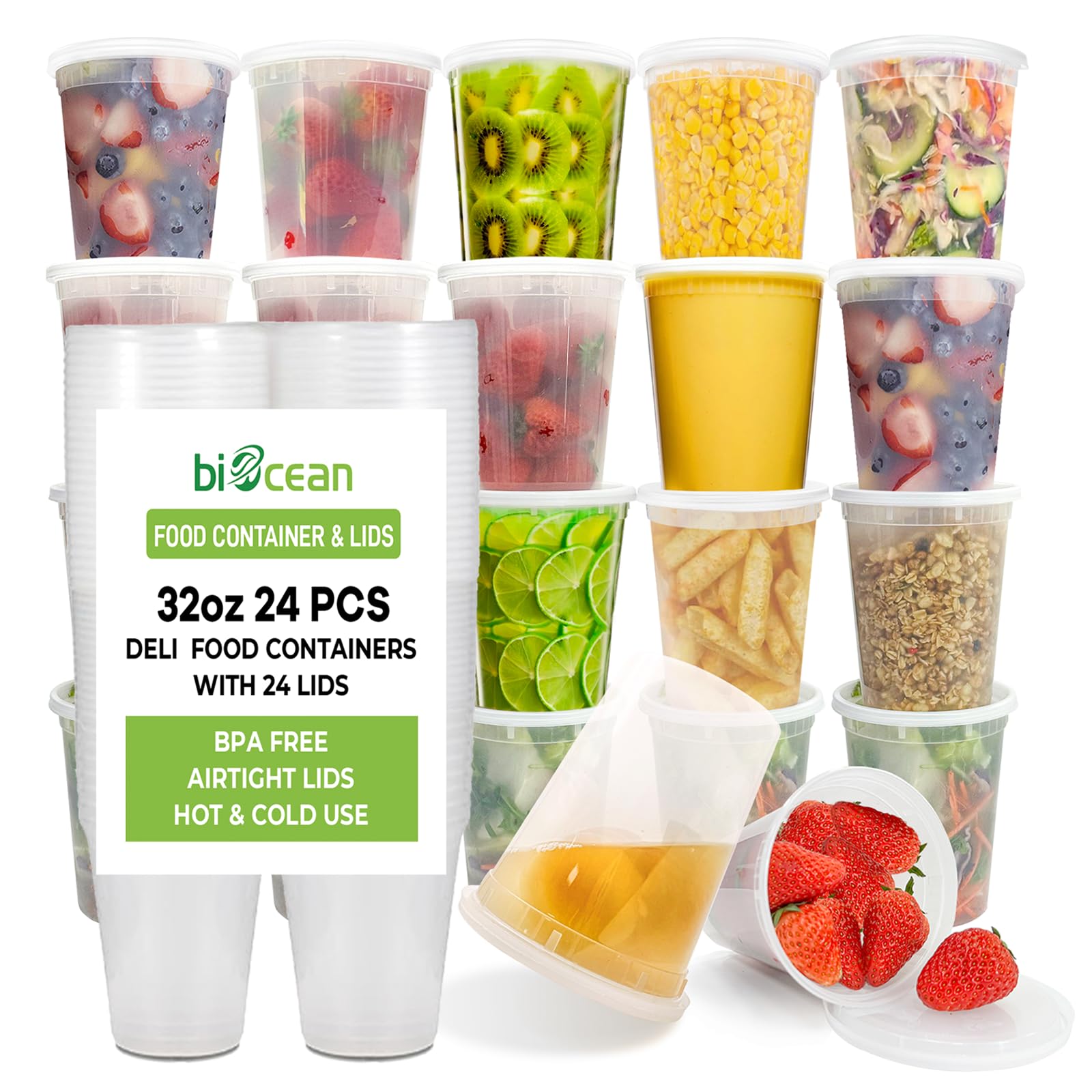 Amazon.com: biocean 32 Oz Resuable Deli Containers With Lids Freezer ...