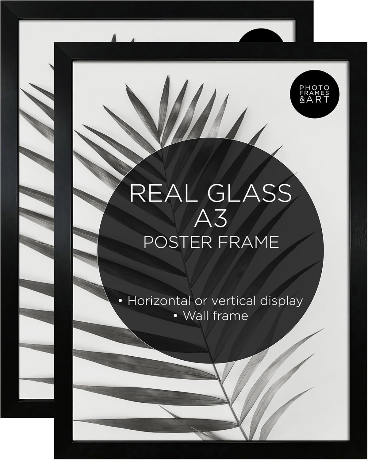 PF+A GLASS Poster Frames - Pack of 2 A3 Black Frames Multipack : Amazon ...
