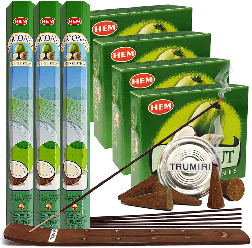 Amazon.com: Coconut - Case of 12 Boxes, 10 Cones Each - Hem Incense ...