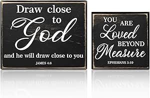Amazon.com: 2 Pcs Bible Verse Wood Signs Wooden Draw Close to God Sign ...