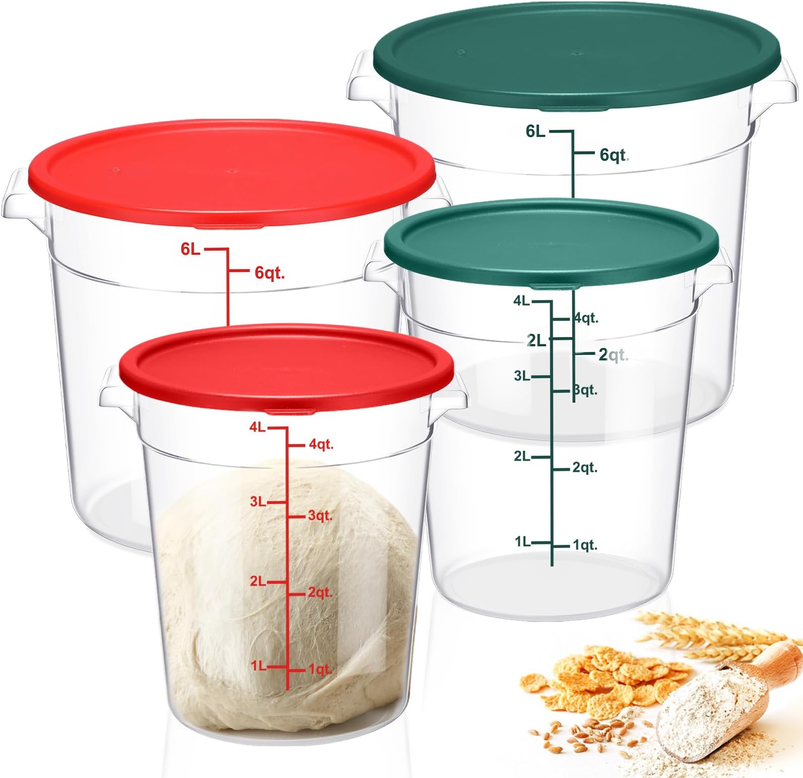 Amazon.com: Suclain 4 Set 6 Quart 4 Qt Round Food Storage Containers ...