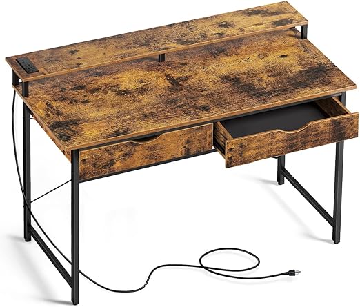 Amazon.com: Rolanstar Computer Desk with 2 Drawers and Power Outlet, 47 ...