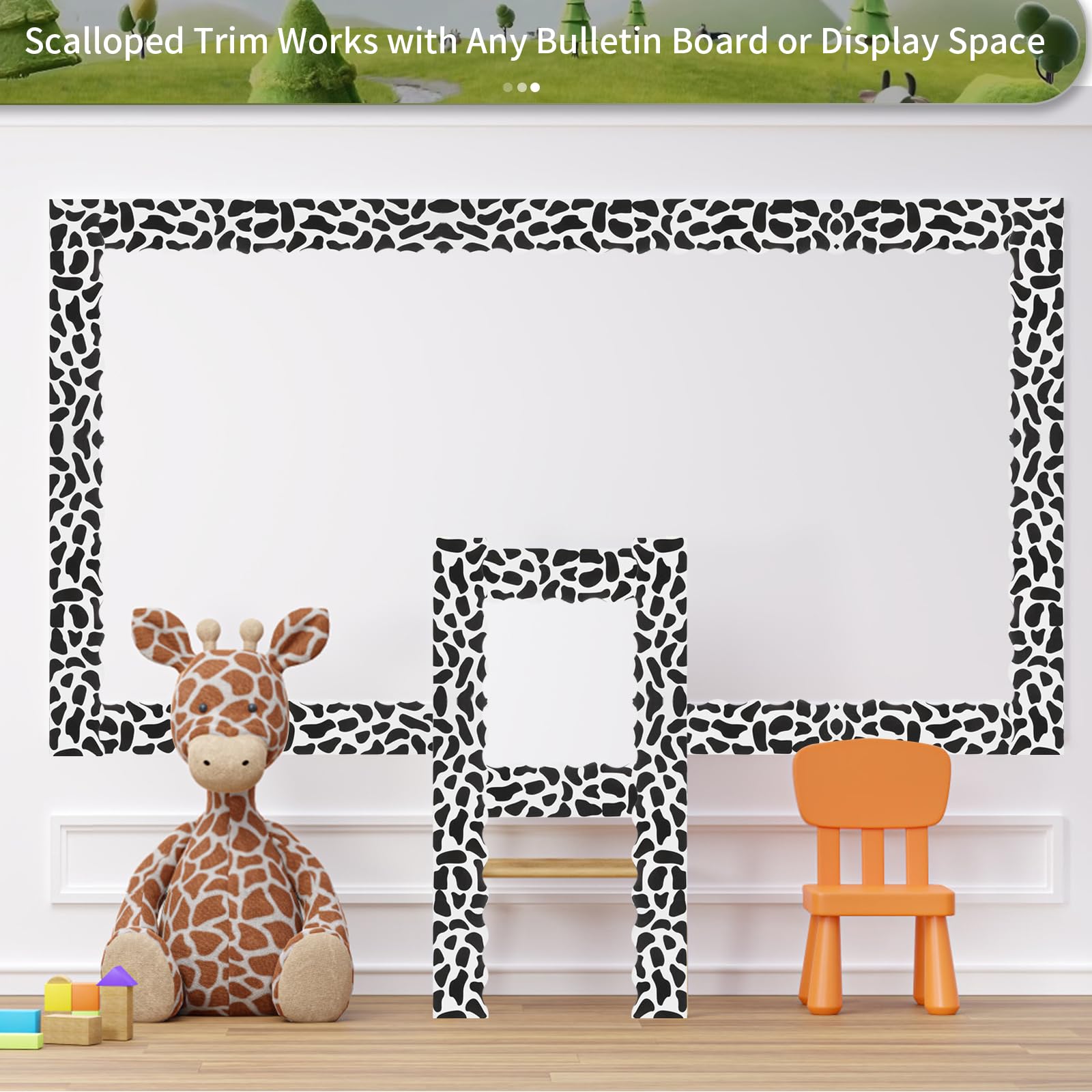 Snapklik.com : 72 Feet Cow Print Bulletin Board Border Black And White ...