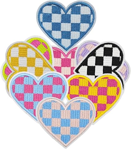 Amazon.com: HEYTRCO 9PCS Star Iron on Patches, Cute Checkered Heart ...