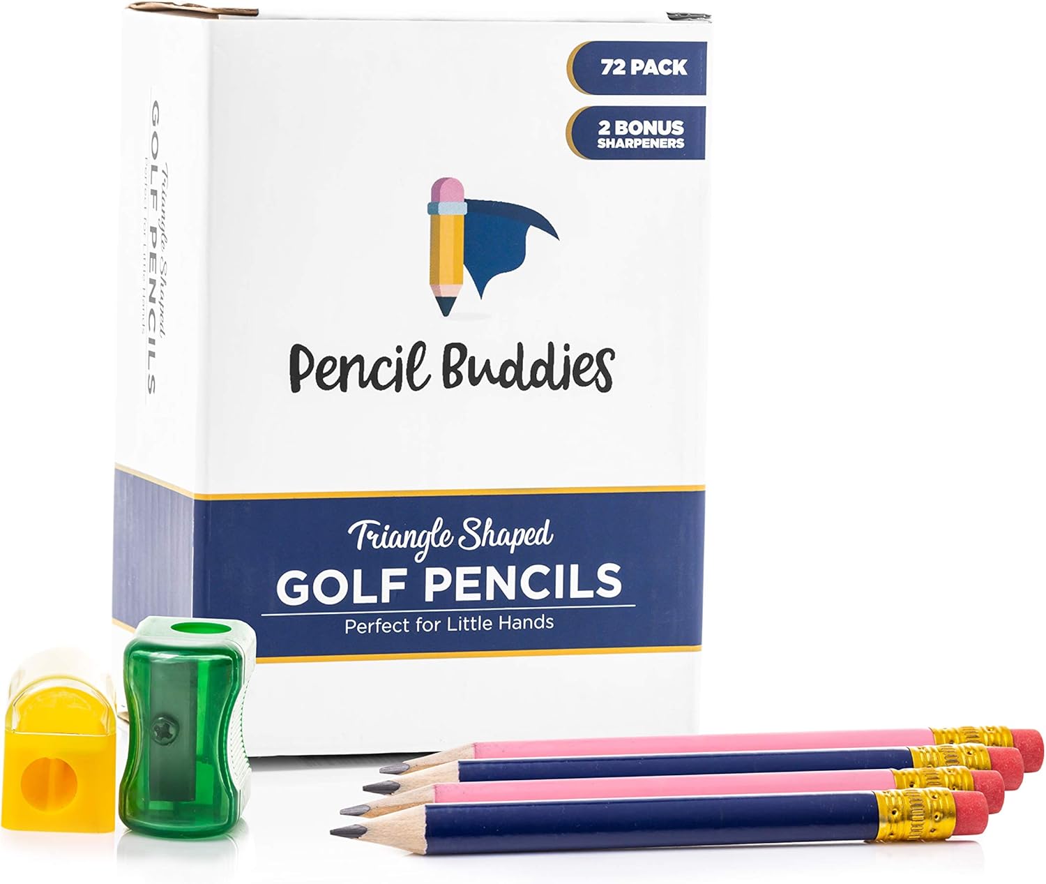Amazon | Pencil Buddies 短い三角形ゴルフ鉛筆 消しゴム付き 72本パック 小さなグリップ 就学前/学校/幼稚園の生徒用 ...