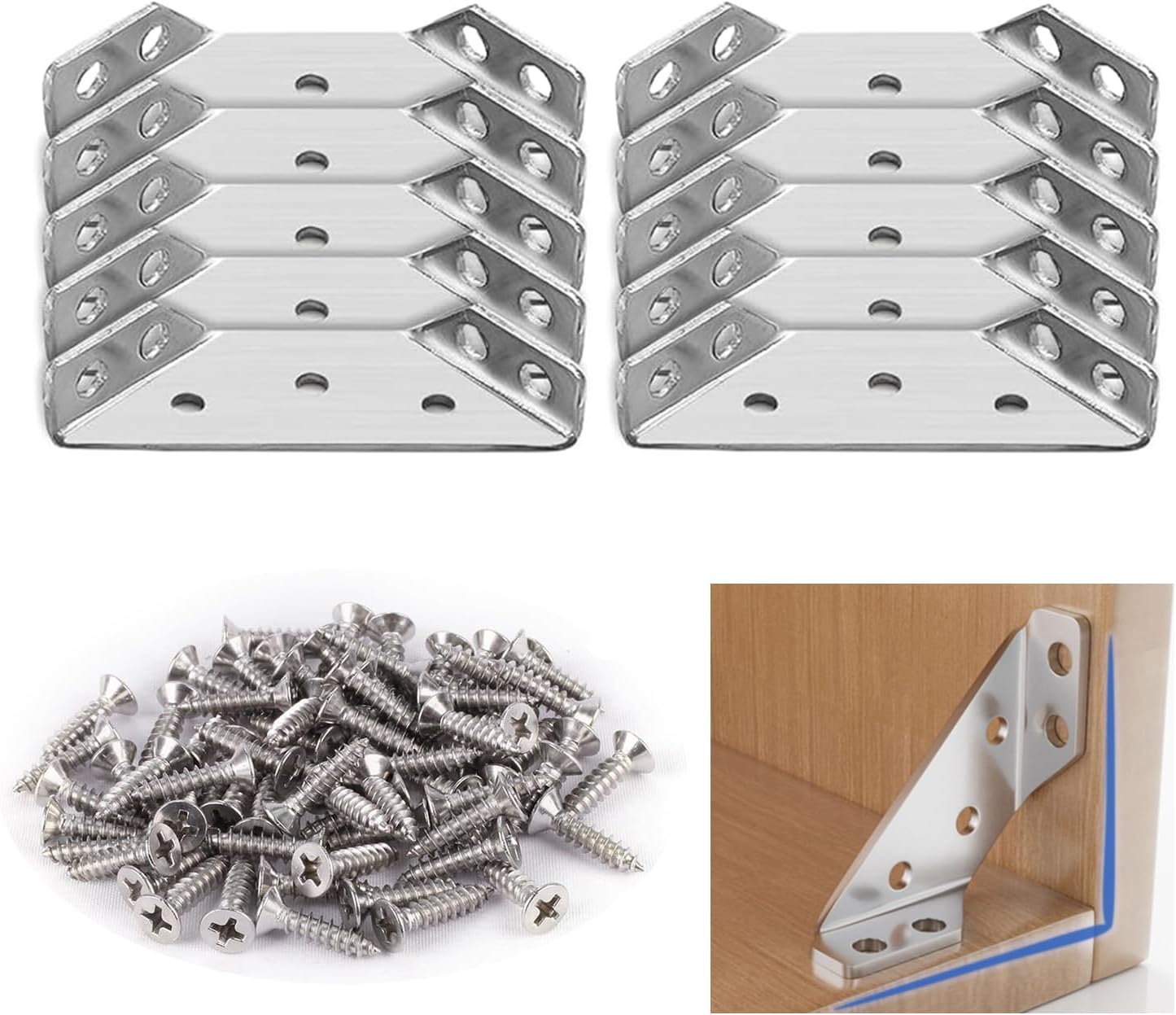 Amazon.com: 10 Pack Stainless Steel Corner Brackets with Screws, Angle ...
