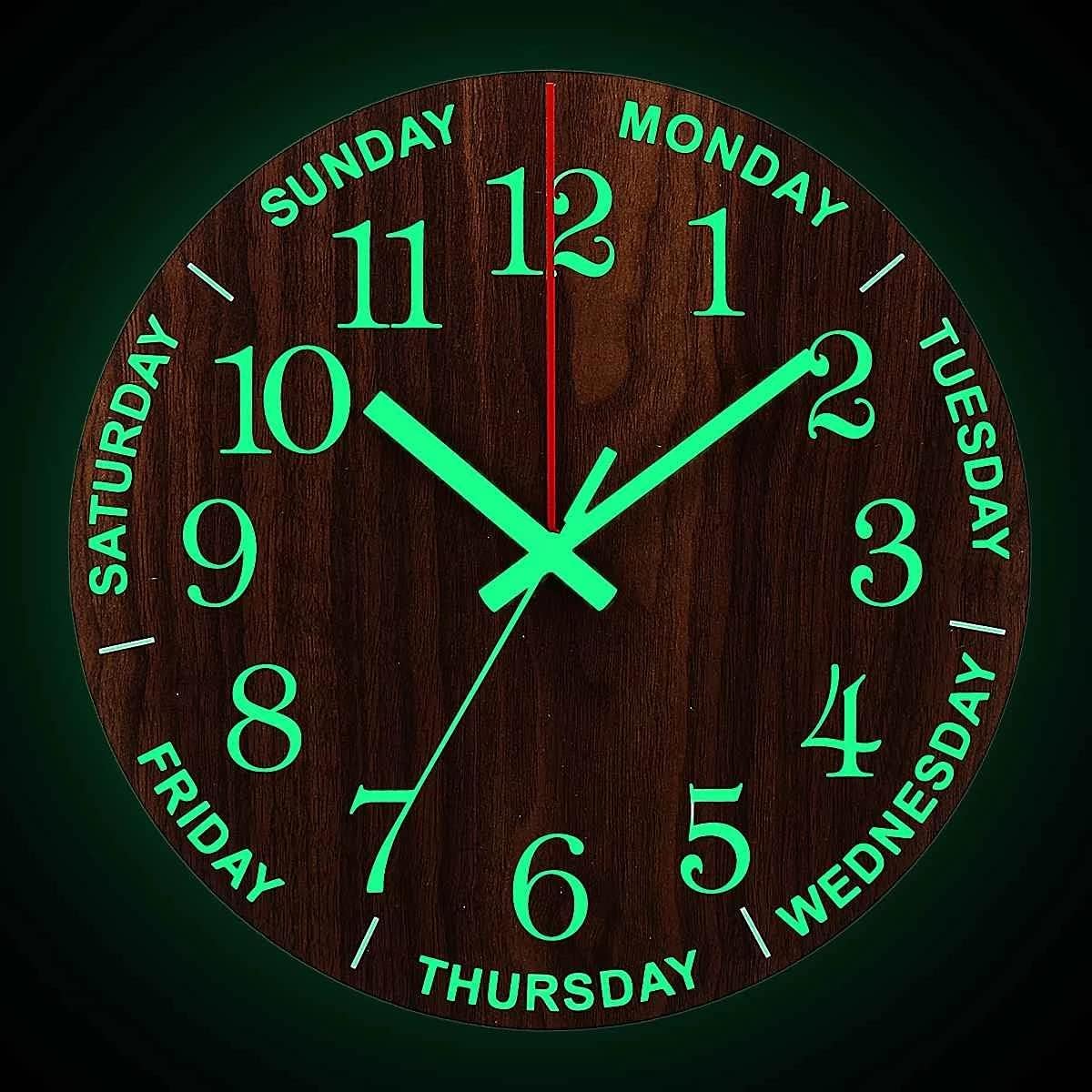 Amazon.com: Zicobox 12 Inch Luminous Wall Clock - Silent Wooden Design ...