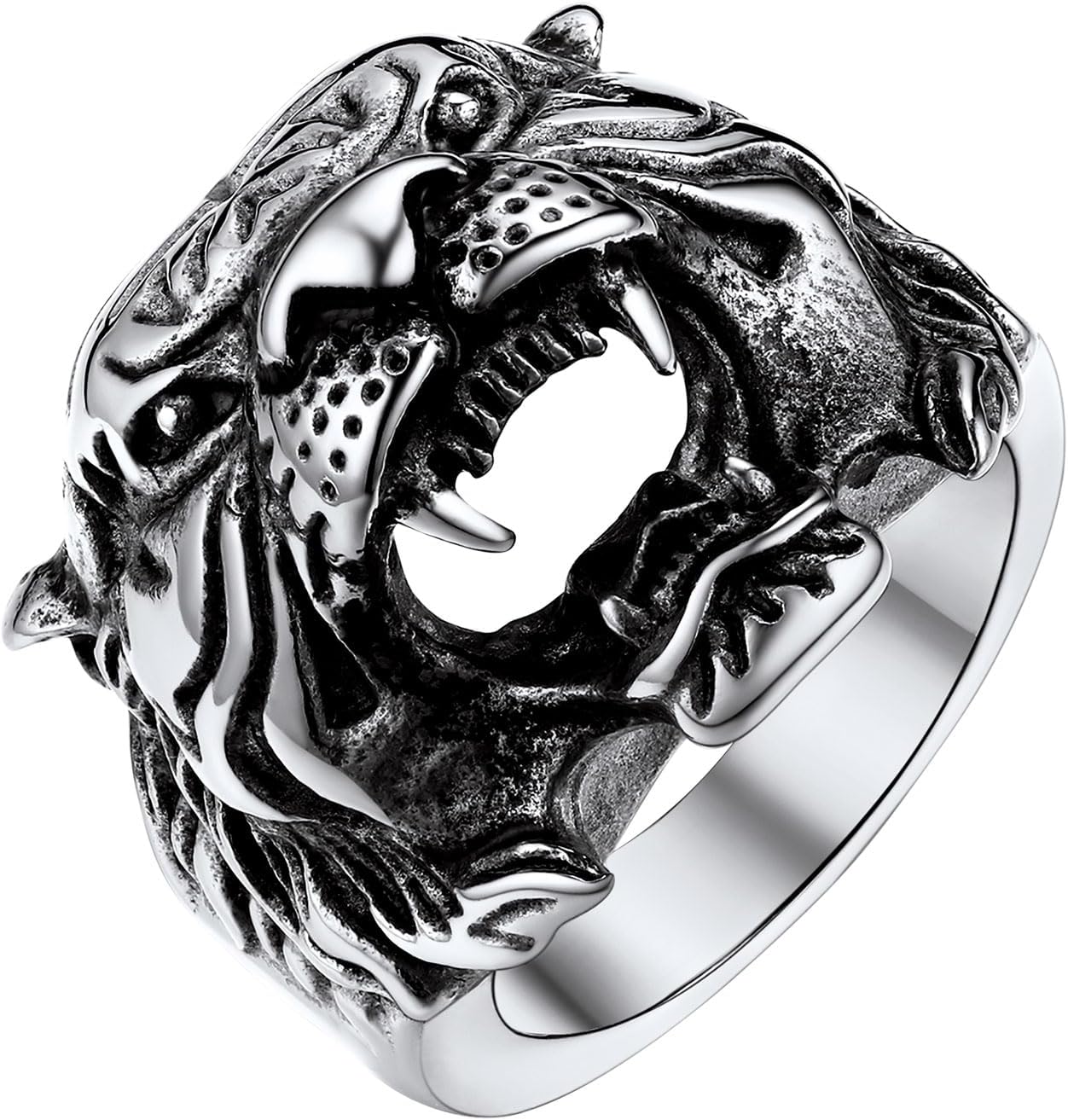 U7 Men Personalized Tiger Head Ring Vintage Enamel Black Stainless ...