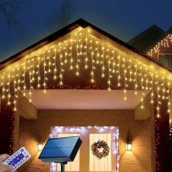 Amazon.com : Janchs 304 LED Solar Christmas Icicle Lights Outdoor ...