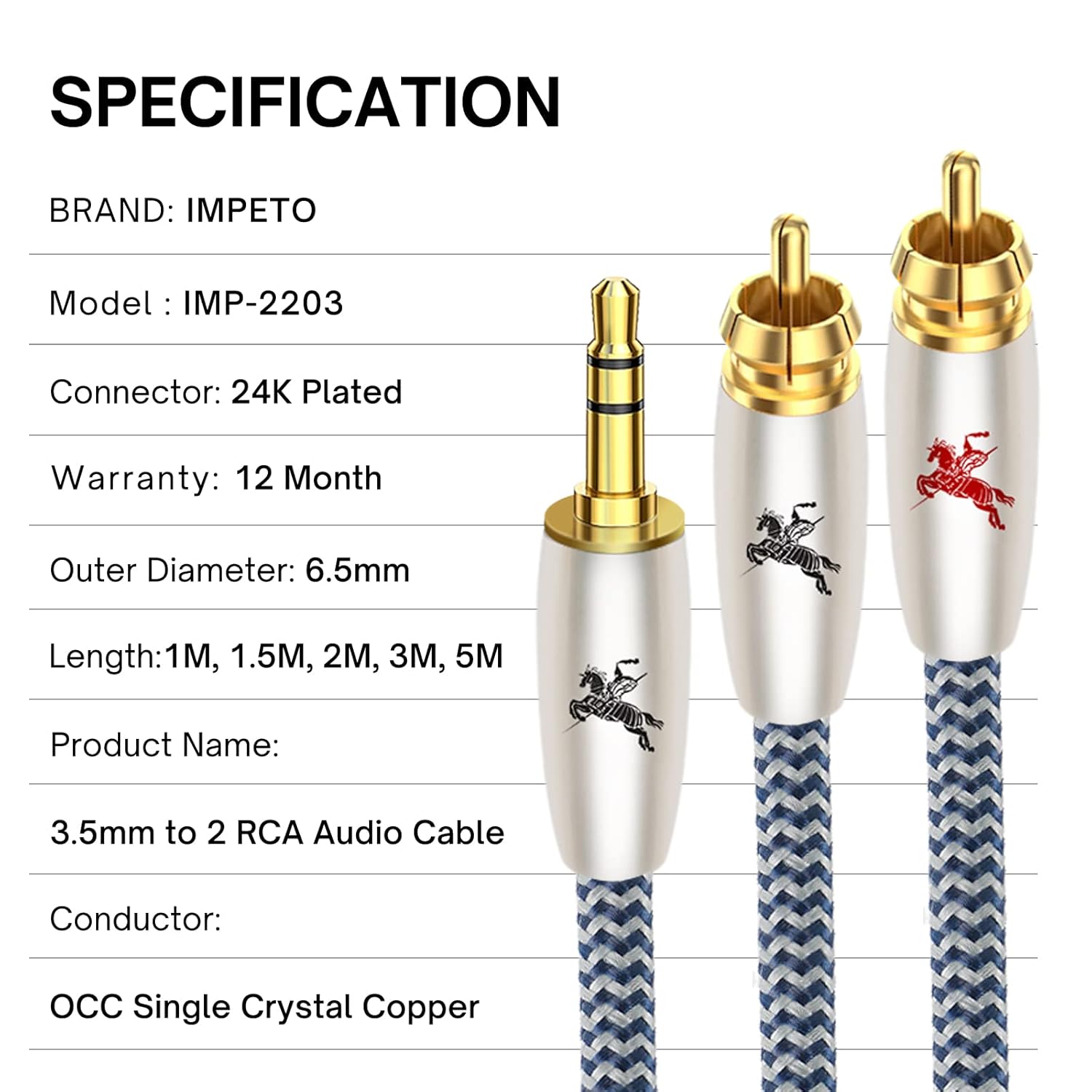 Buy Impeto RCA to 3.5mm Cable 5ft/1.5m, 6N OCC Aux to RCA Headphone Male to Male Jack Adapter ...