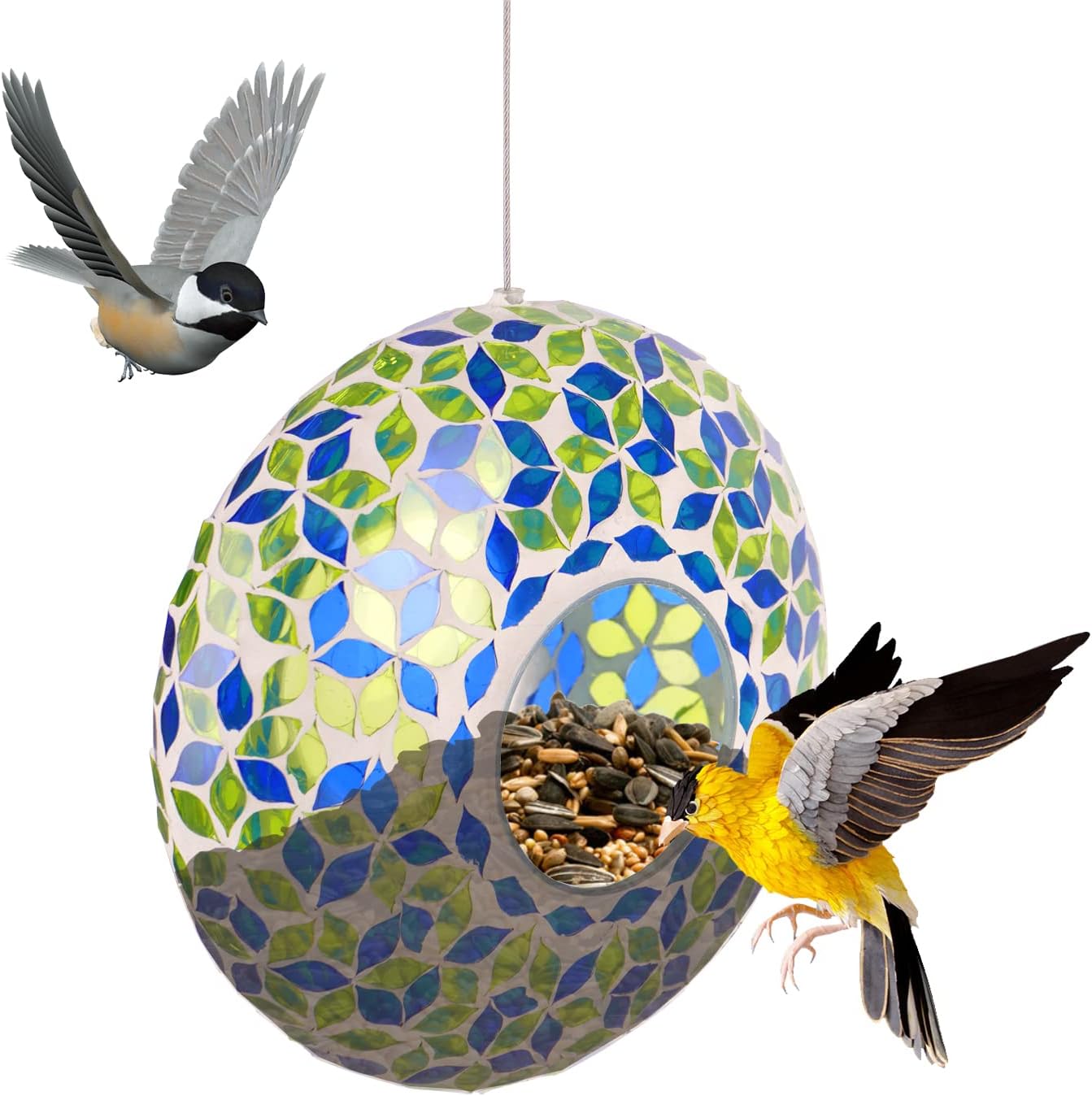 Amazon.com : Mosaic Bird Feeder, Outdoor Fly Through Wild Hanging Bird ...