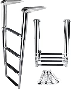Amazon.com: XinKunmarine Pontoon Boat Ladder 4 Step Folding, Stainless ...