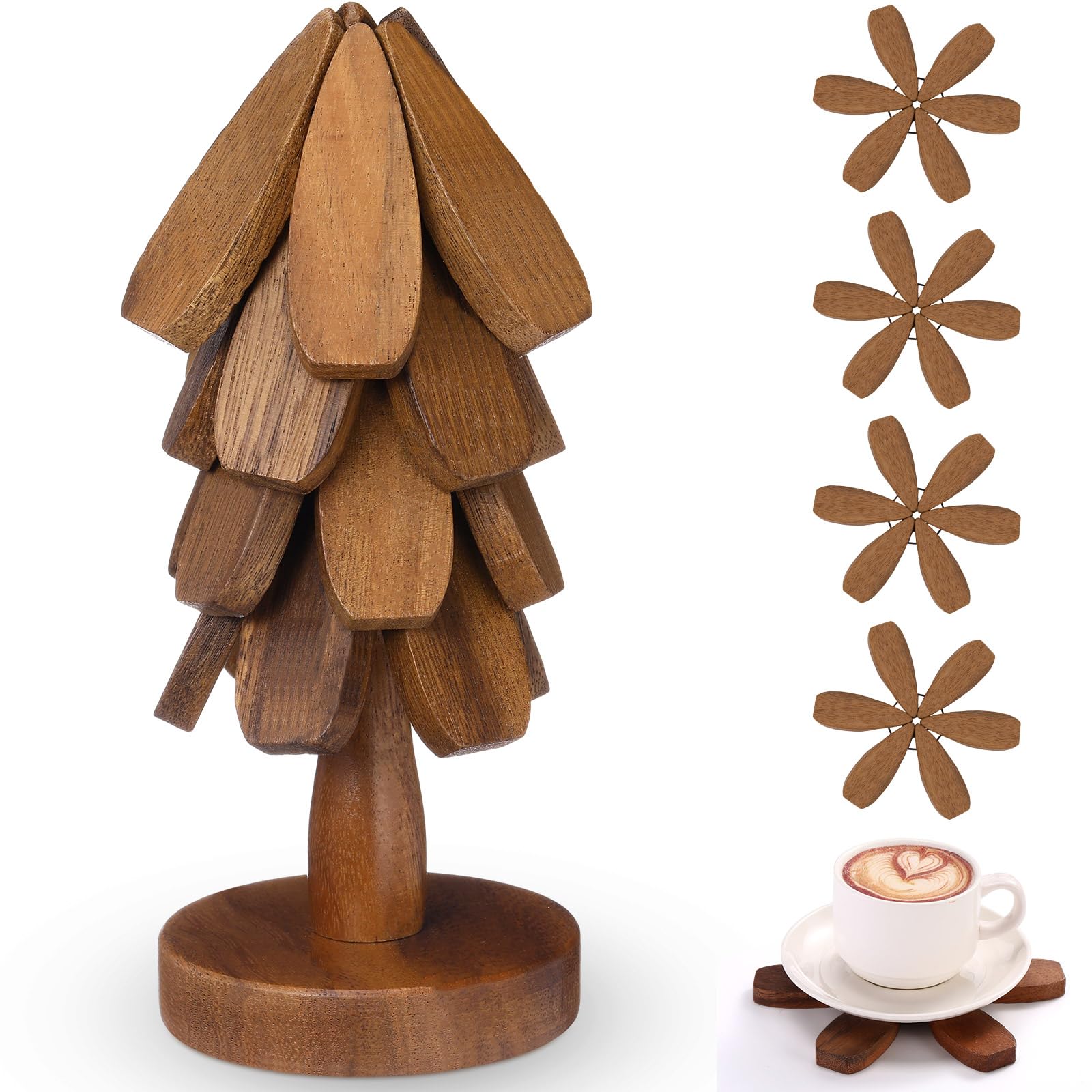 Amazon.com: Wooden Tree Coaster Trivets Wood Trivets Set for Hot Dishes ...