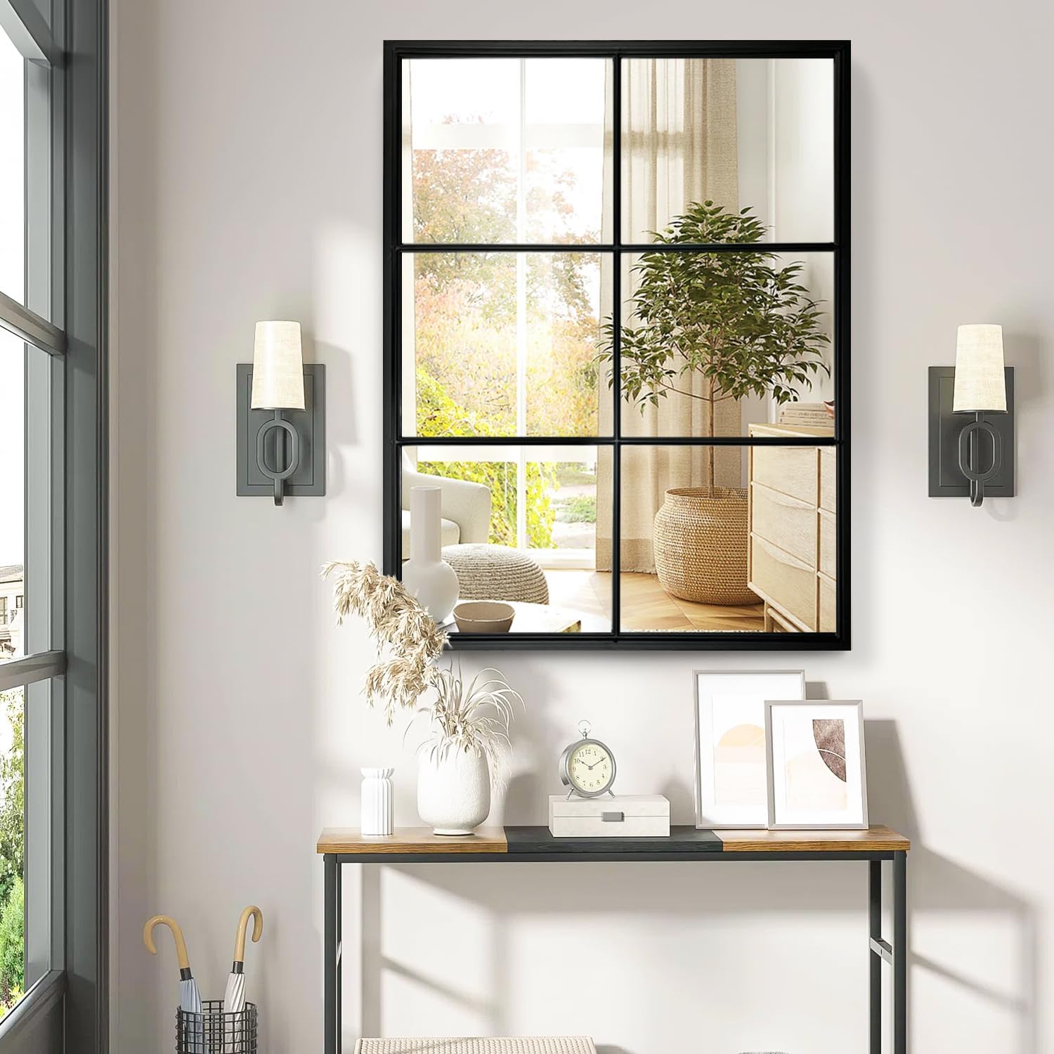 Amazon.com: Mirrace Black Metal Windowpane Wall Mirror | Outdoor Garden ...