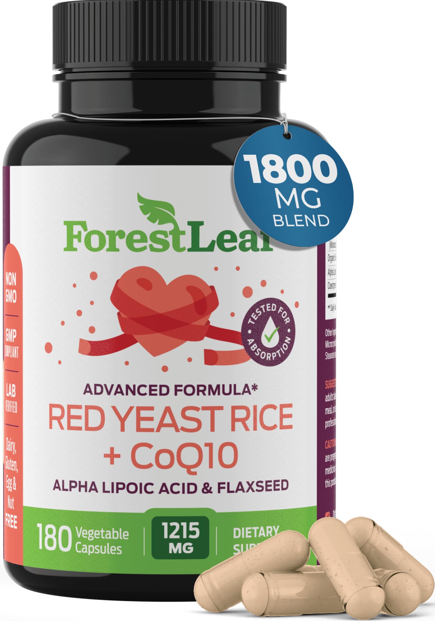 Amazon.com: ForestLeaf Red Yeast Rice with CoQ10 Supplement - 1215mg ...