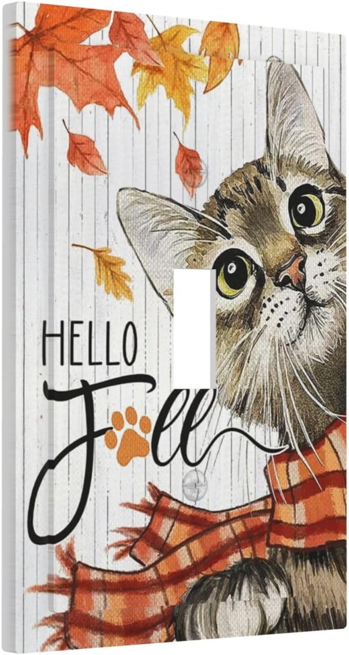 Sghxwp Decorative Switch Plate Covers Cute Funny Cat Red Maple Leaves ...