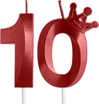 Amazon.com: 10th Birthday Candles for Cake, Number 10 Red Candles with ...