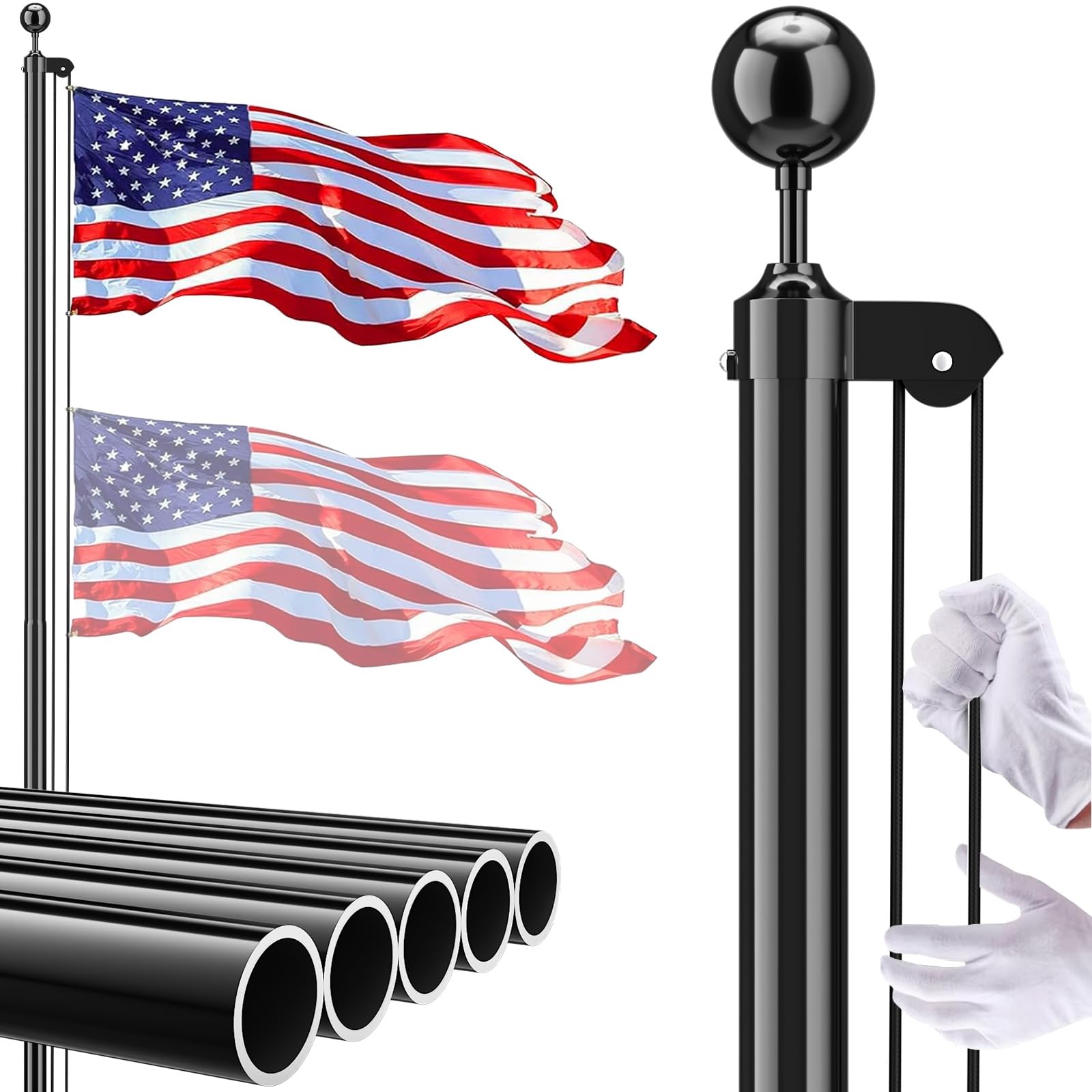Snapklik.com : 20 FT Sectional Flag Pole For Outside Inground, Heavy ...