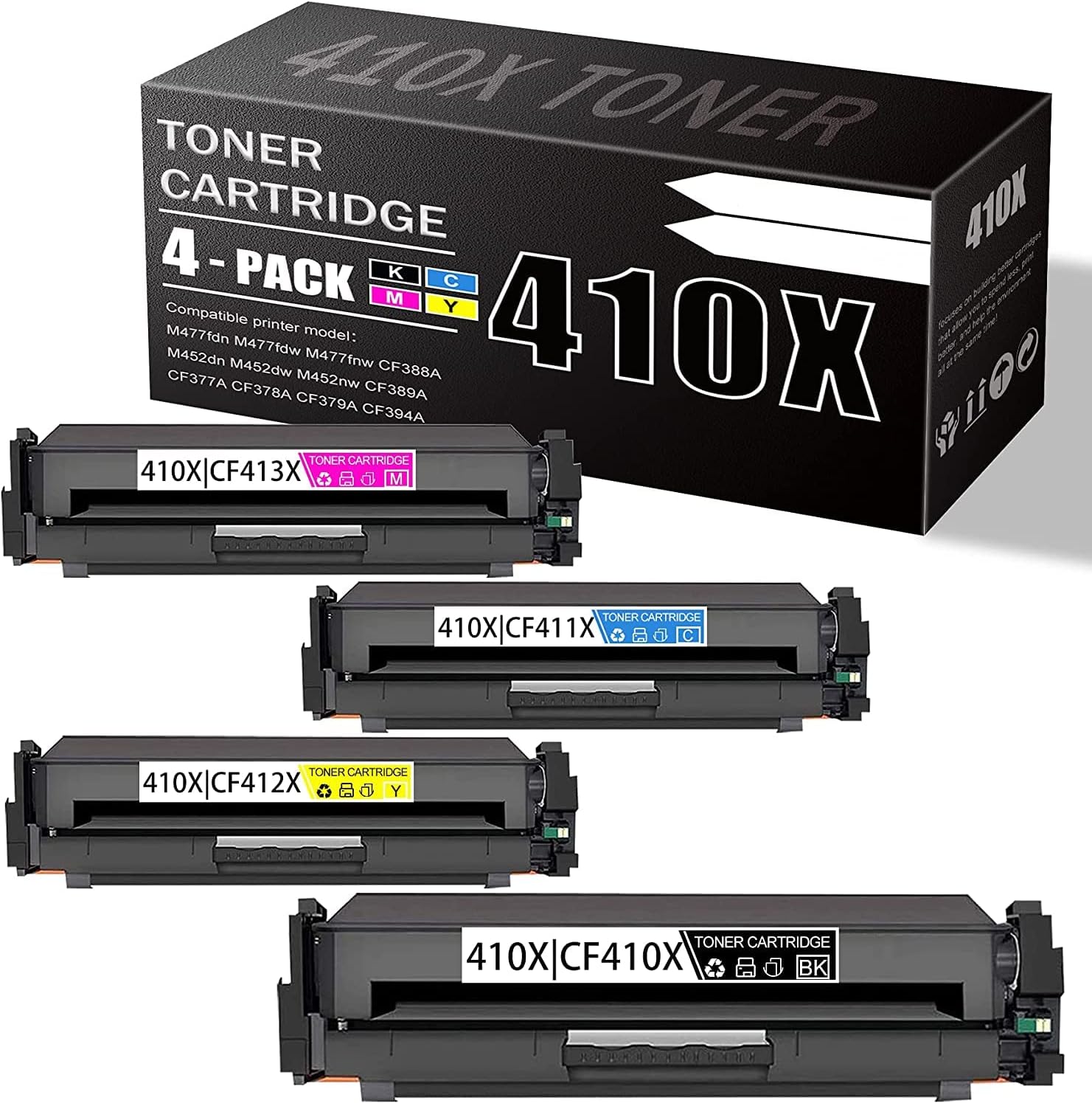 4 Pack CF410X CF411X CF412X CF413X Toner Compatible with HP Laserjet ...