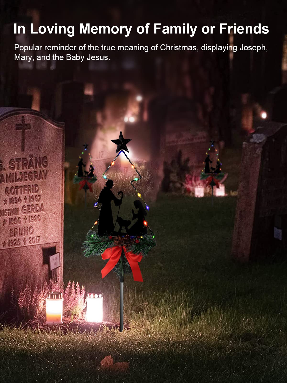 2 Pack Christmas Decorations Outdoor Solar Nativity Scene Silhouette ...