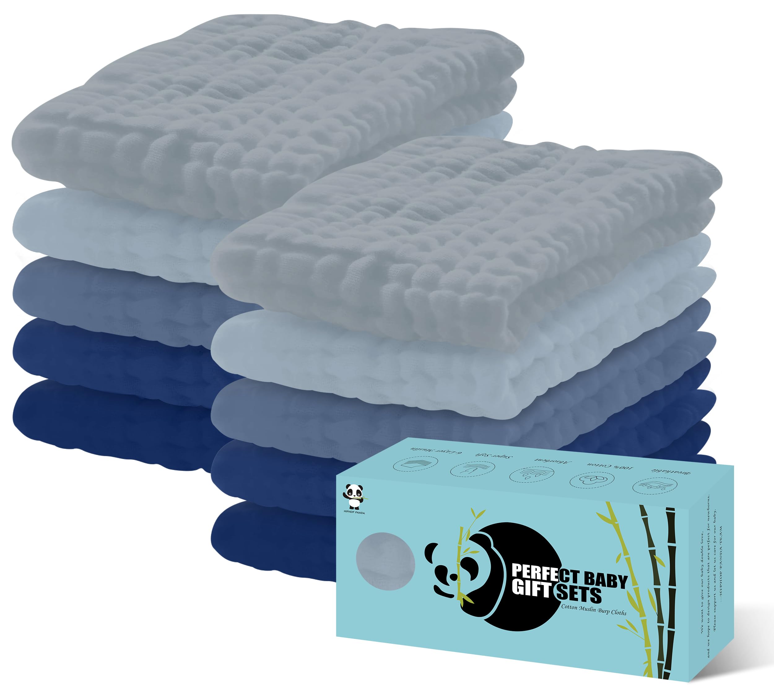 Amazon.com: HIPHOP PANDA 10 Pack 6-Layers Muslin Burp Cloths Large ...