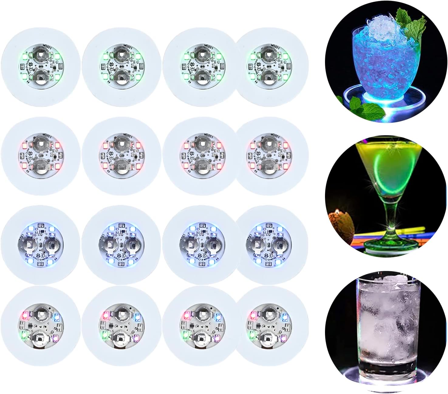 20Pcs LED Coaster Round Flash Cup Mat Sticker Lights for Wine Liquor ...