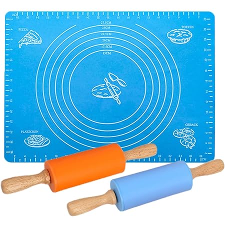 Mini Rolling Pin, Kids Rolling Pins Wooden Handle Non-Stick Silicone ...