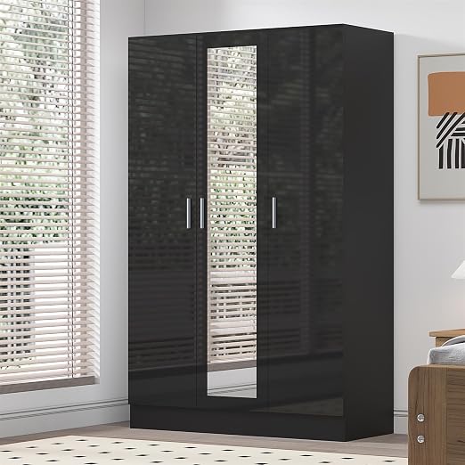 Reflect 3 Door Mirrored Wardrobe | Black Gloss & Black Oak | Bedroom ...
