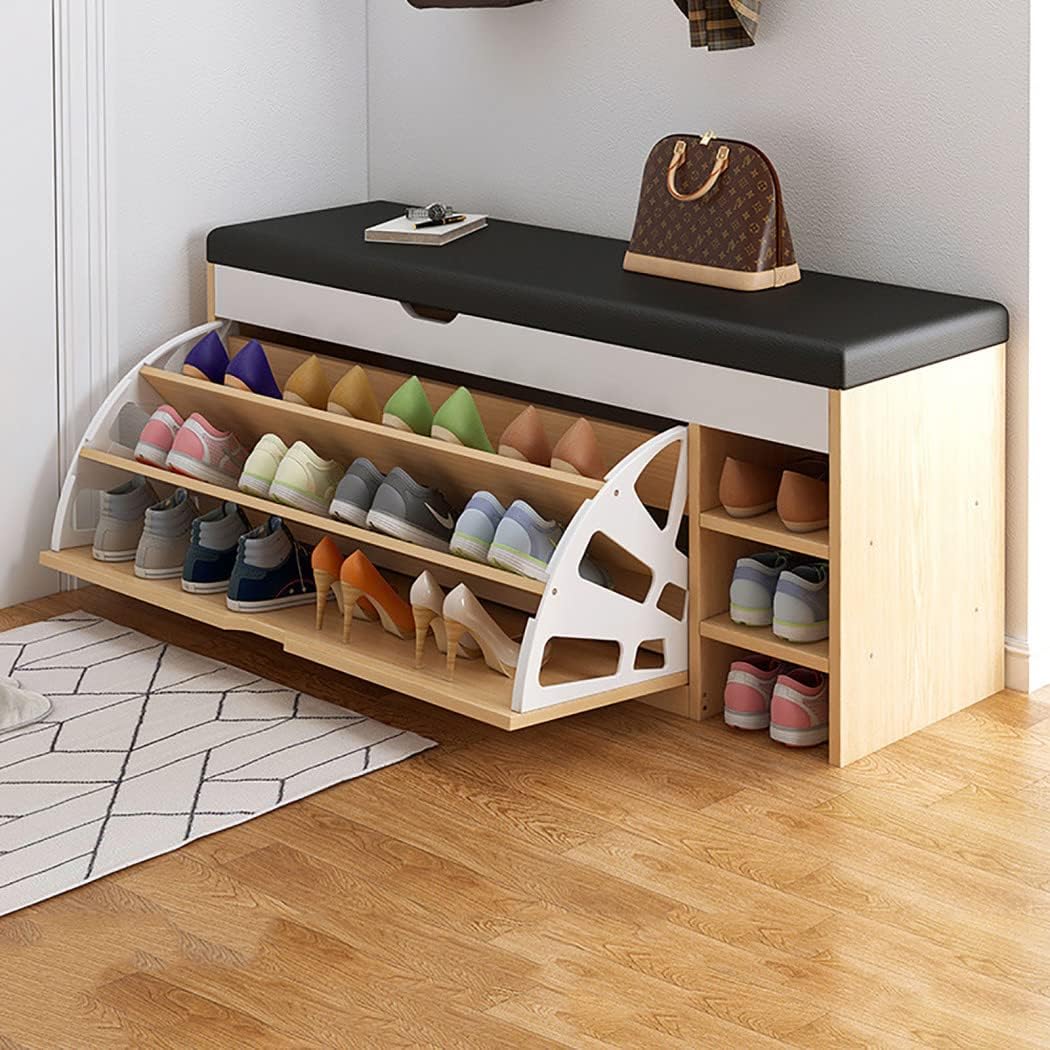 Amazon.com: Wooden Shoe Storage Bench with Hidden Shoe Rack, Modern ...