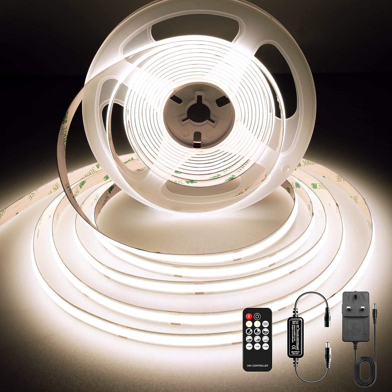 BERIXDEEP COB LED Strip 3m, Dotless LED Strip with Remote and Power ...