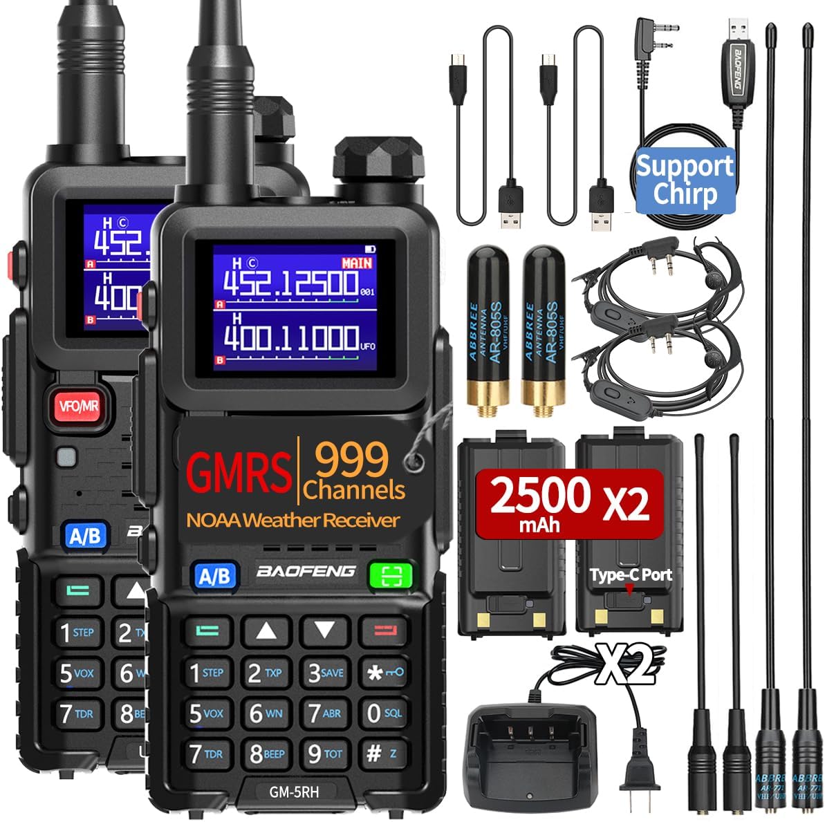Amazon.com: BAOFENG GMRS Handheld Radio Long Range Rechargeable GM-5RH Walkie Talkies with NOAA ...