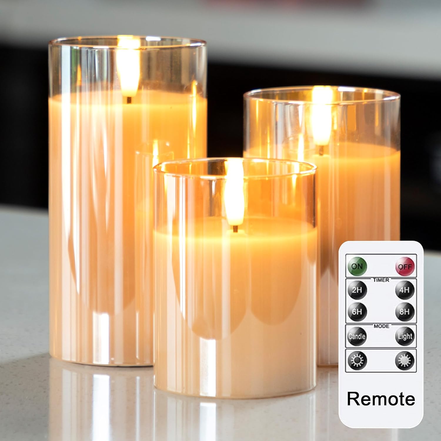 Amazon.com: LUSHABOR Flameless Candles with Remote, 3 Pack Glass ...