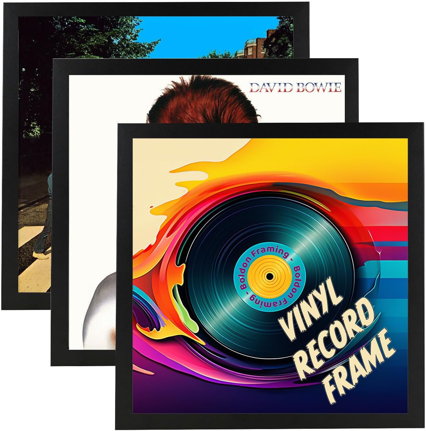 Boldon Framing Black Vinyl Record Square Photo Frame for Album Art Wall ...