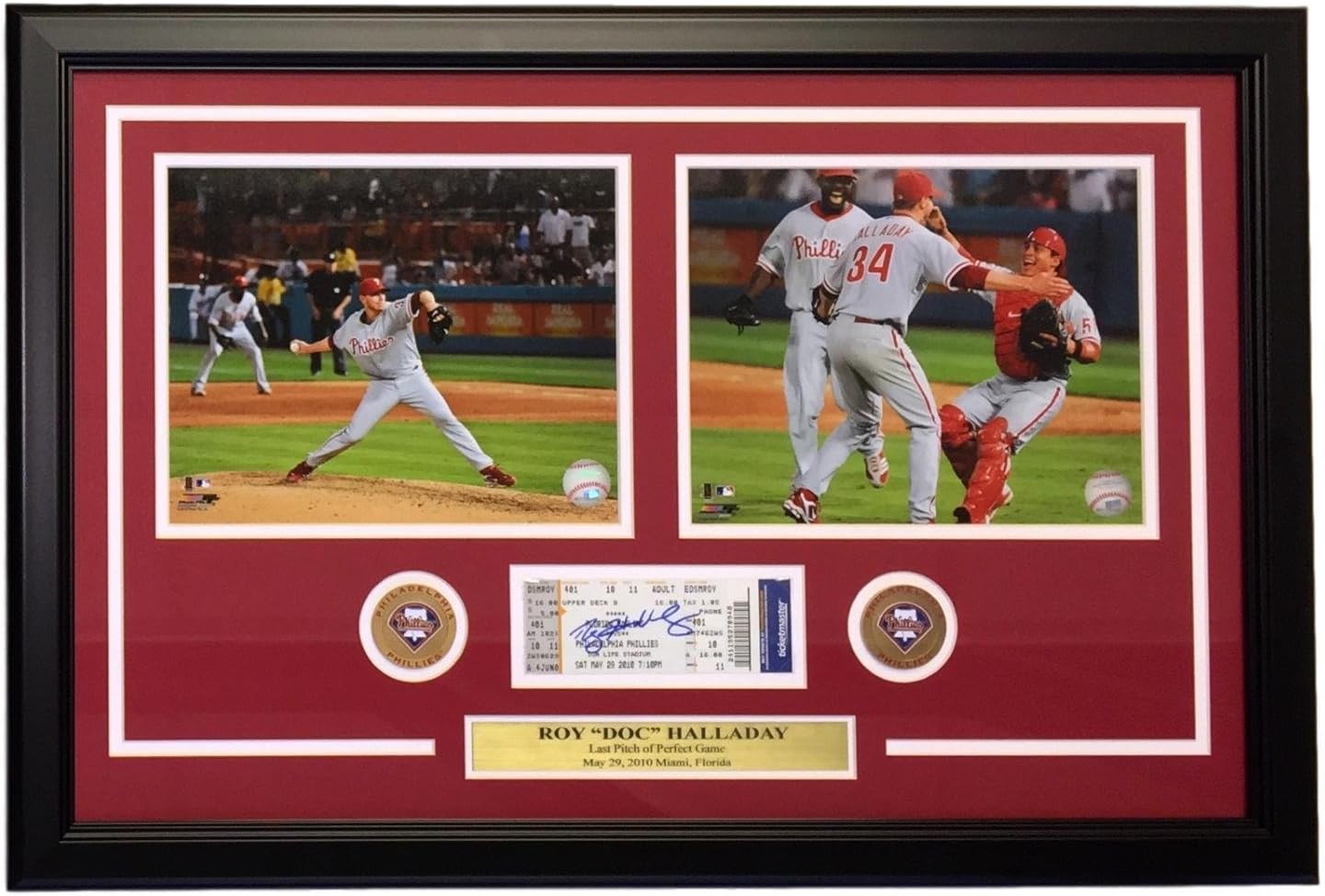 Roy Halladay Autographed Photo - Framed Perfect Game Ticket Collage ...