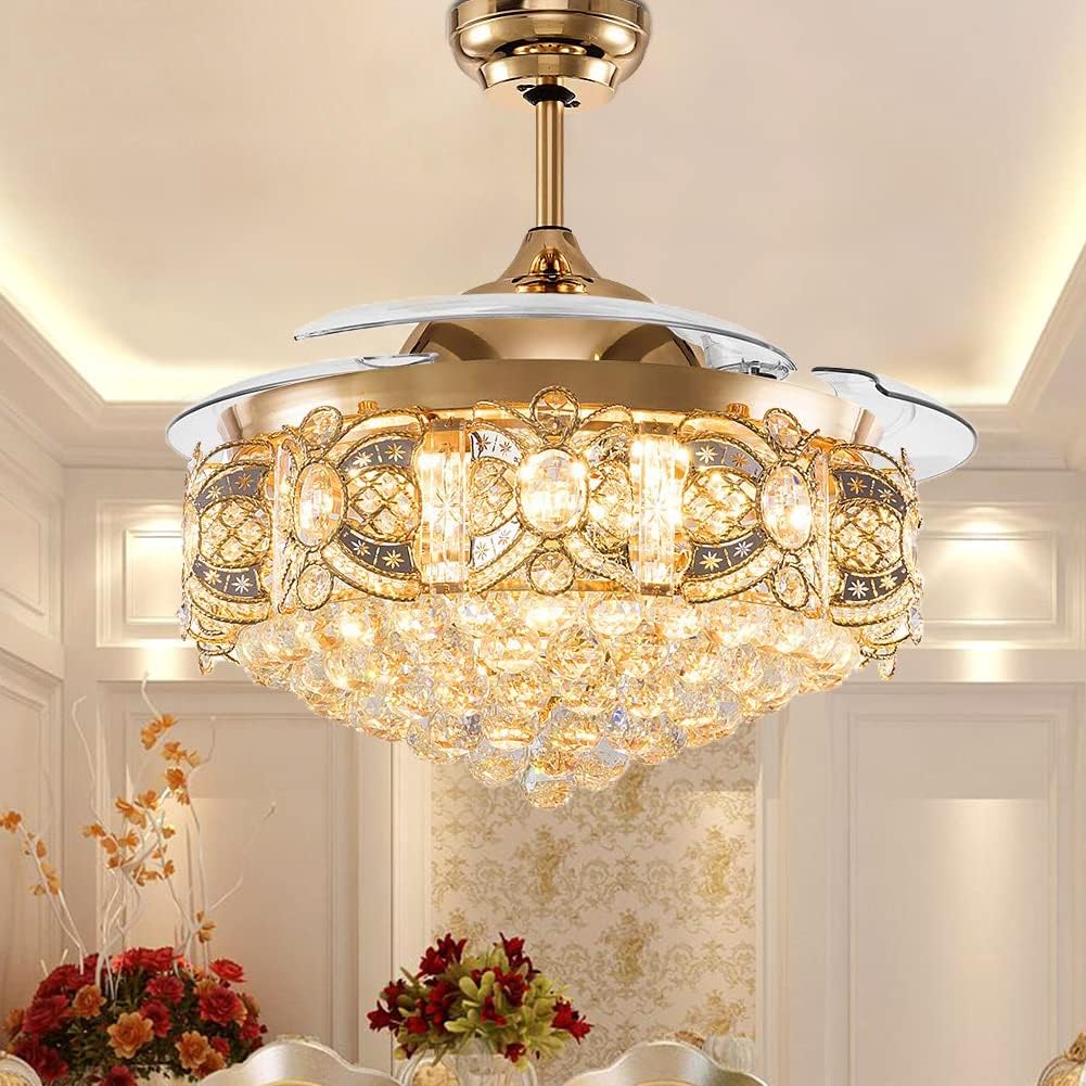 Amazon.com: MORE CHANGE 42" Crystal Ceiling Fan with Light and 8 Bulbs ...