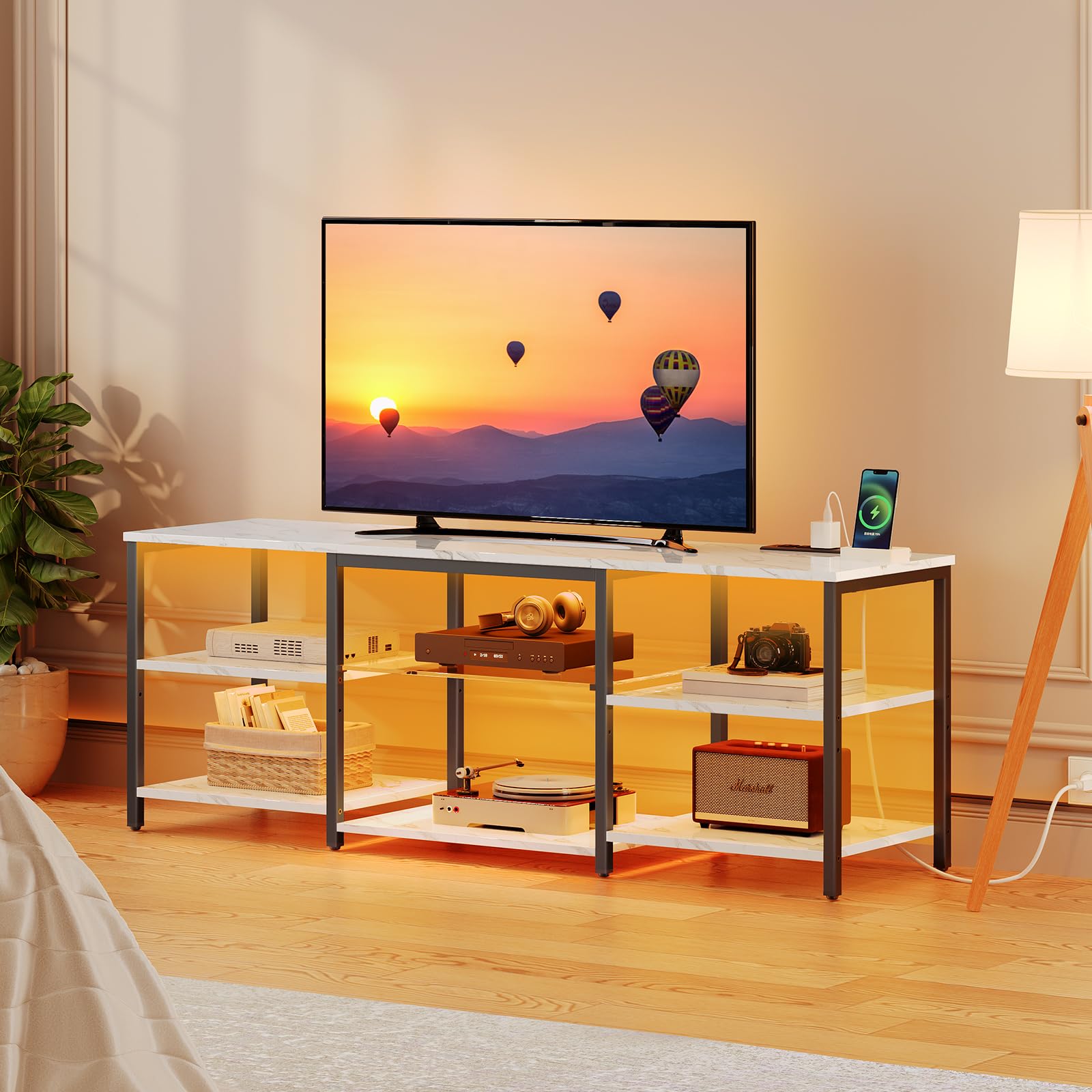 Amazon.com: HOOBRO LED TV Stand for 65 Inch TVs with Charging Station ...