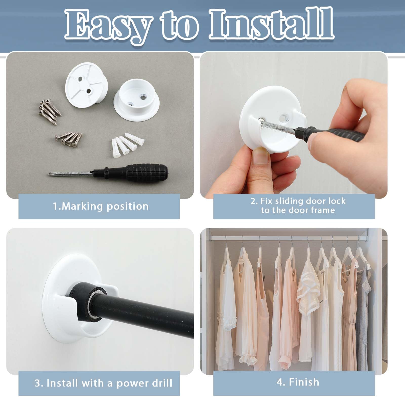 Snapklik.com : Yaocom 4 Pairs Matte White Metal Closet Rod Bracket Set Heavy Duty Closet Pole ...