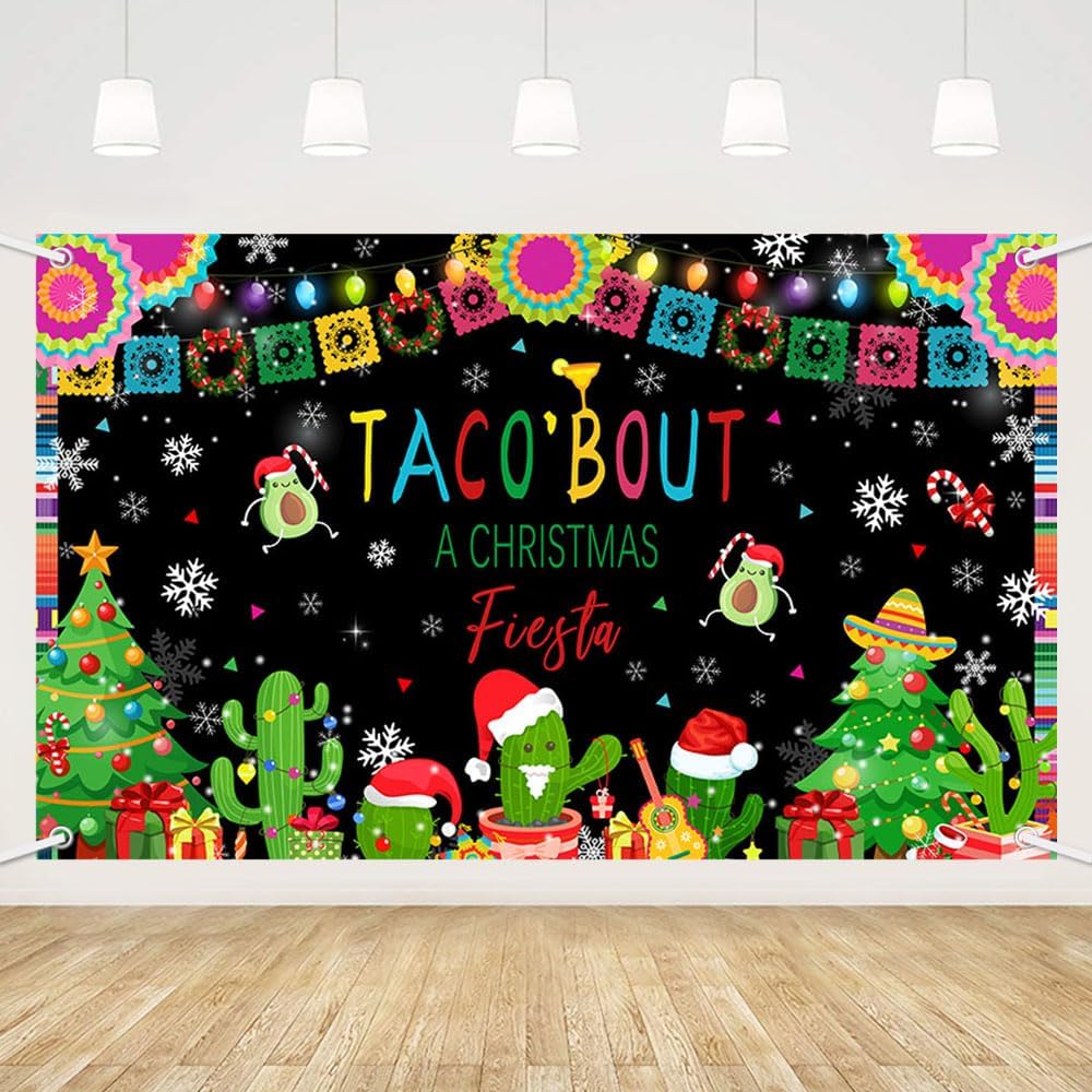 Amazon.com : MEHOFOND Mexican Christmas Banner, Taco' Bout Christmas ...