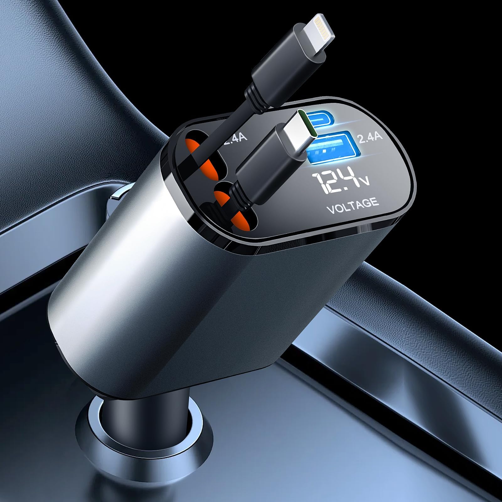 Chargeur Voiture Rétractables, Euakee 120W 4 en 1 Chargeur Téléphone, 2 ...