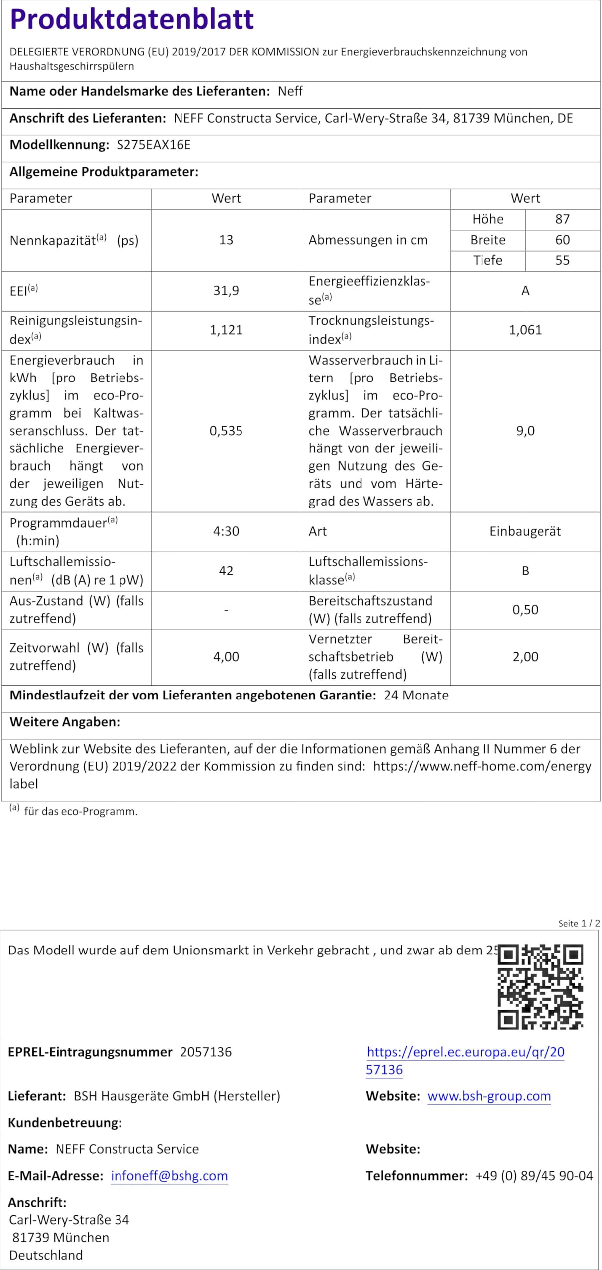 NEFF N 50 Smarter XXL-Geschirrspüler Vollintegriert 60 cm, S255EVX04E ...
