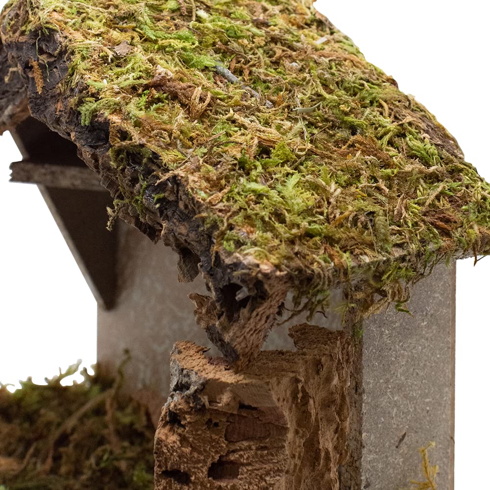 Handmade Creche With Moss Roof (12.5" Tall, Made In Italy) Nativity Stable